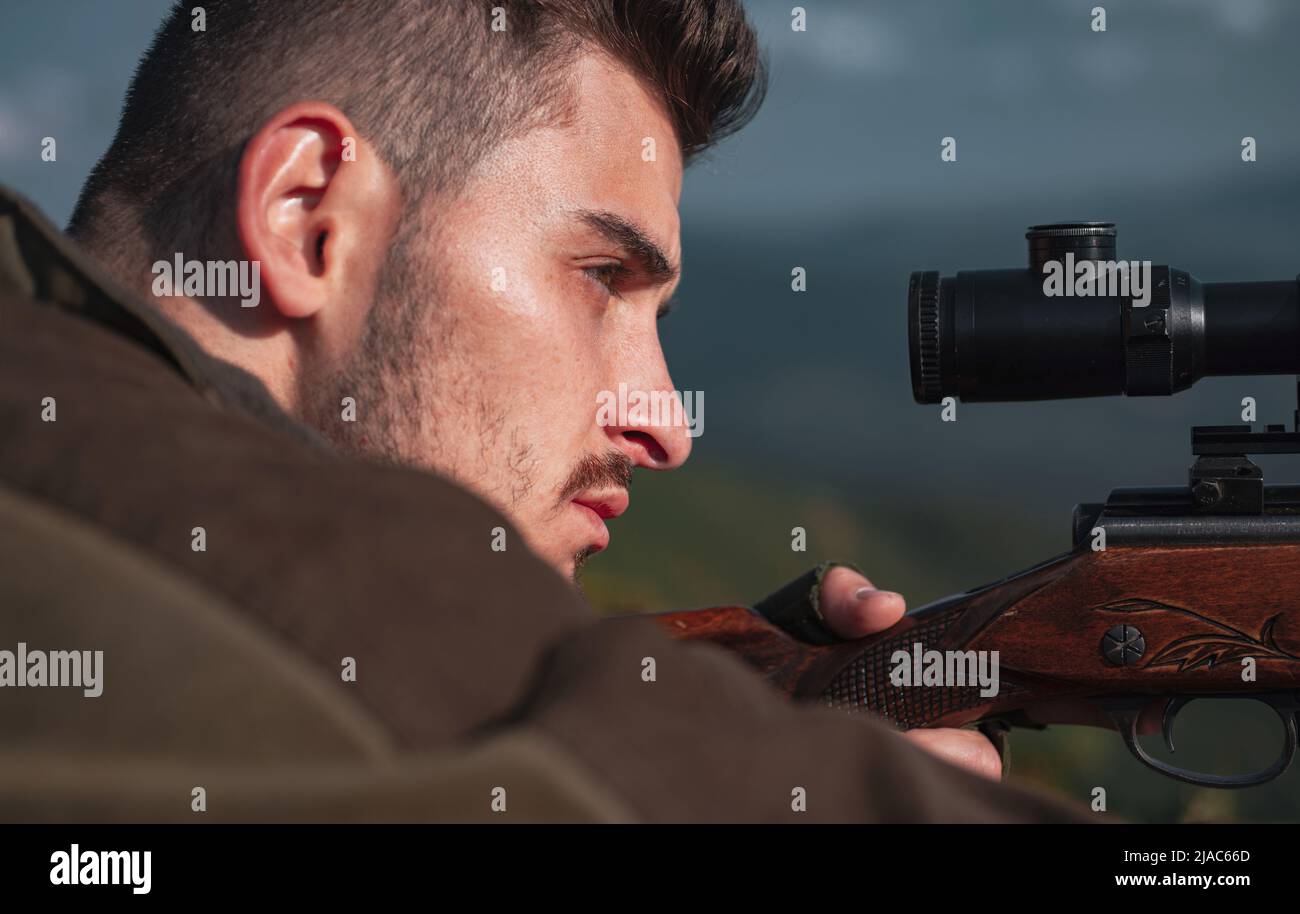 Close-up Target with optic sight. Snipers carbine at the outdoor ...