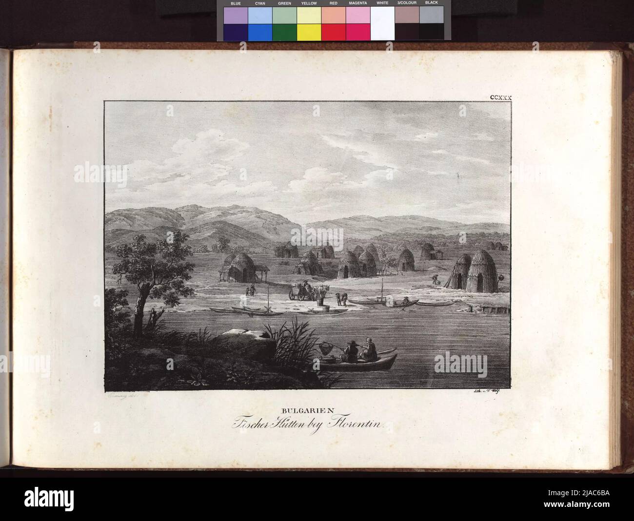 Danube views: Bulgaria. Fischer huts at Florentin. After: Ludwig Erminy ...