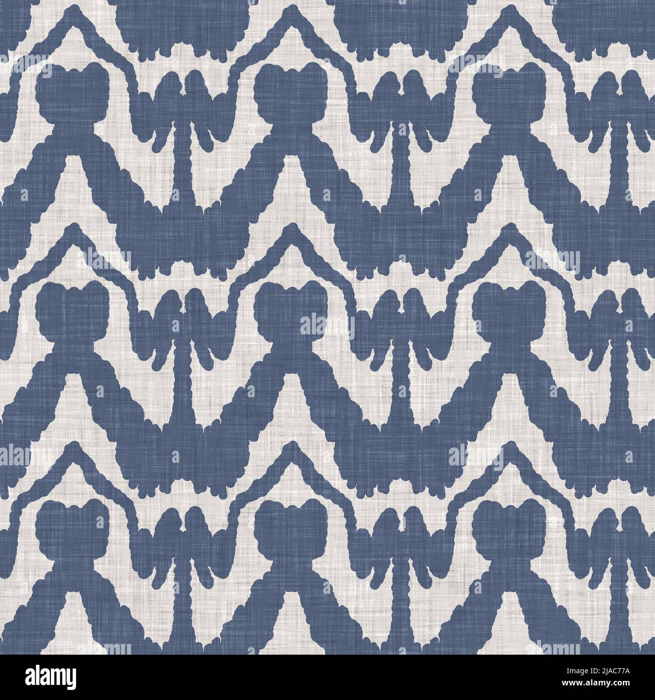 French blue doodle motif linen seamless pattern. Tonal country cottage ...