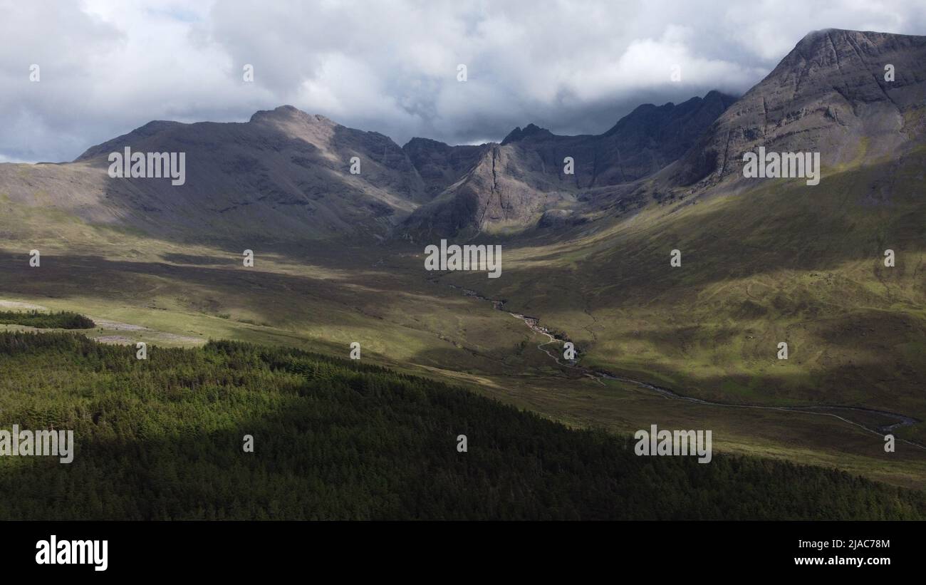 Aerial view of the Cullin Hills on the Isle of Skye, Scotland, UK Stock ...