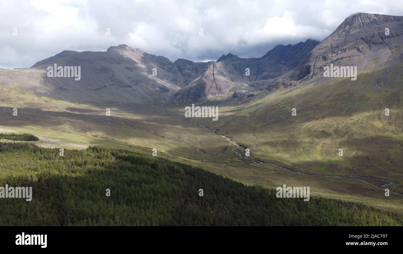 Aerial view of the Cullin Hills on the Isle of Skye, Scotland, UK Stock ...