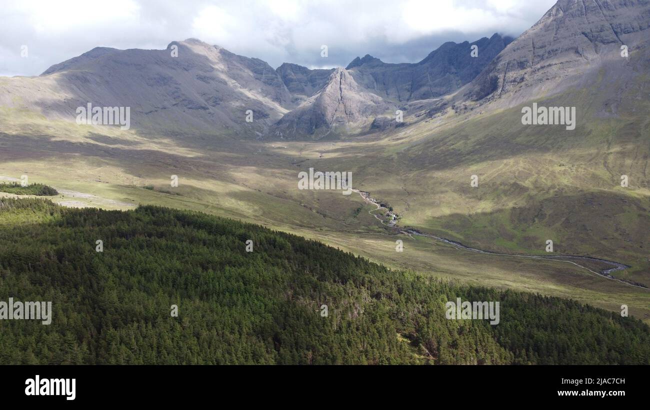 Aerial view of the Cullin Hills on the Isle of Skye, Scotland, UK Stock ...