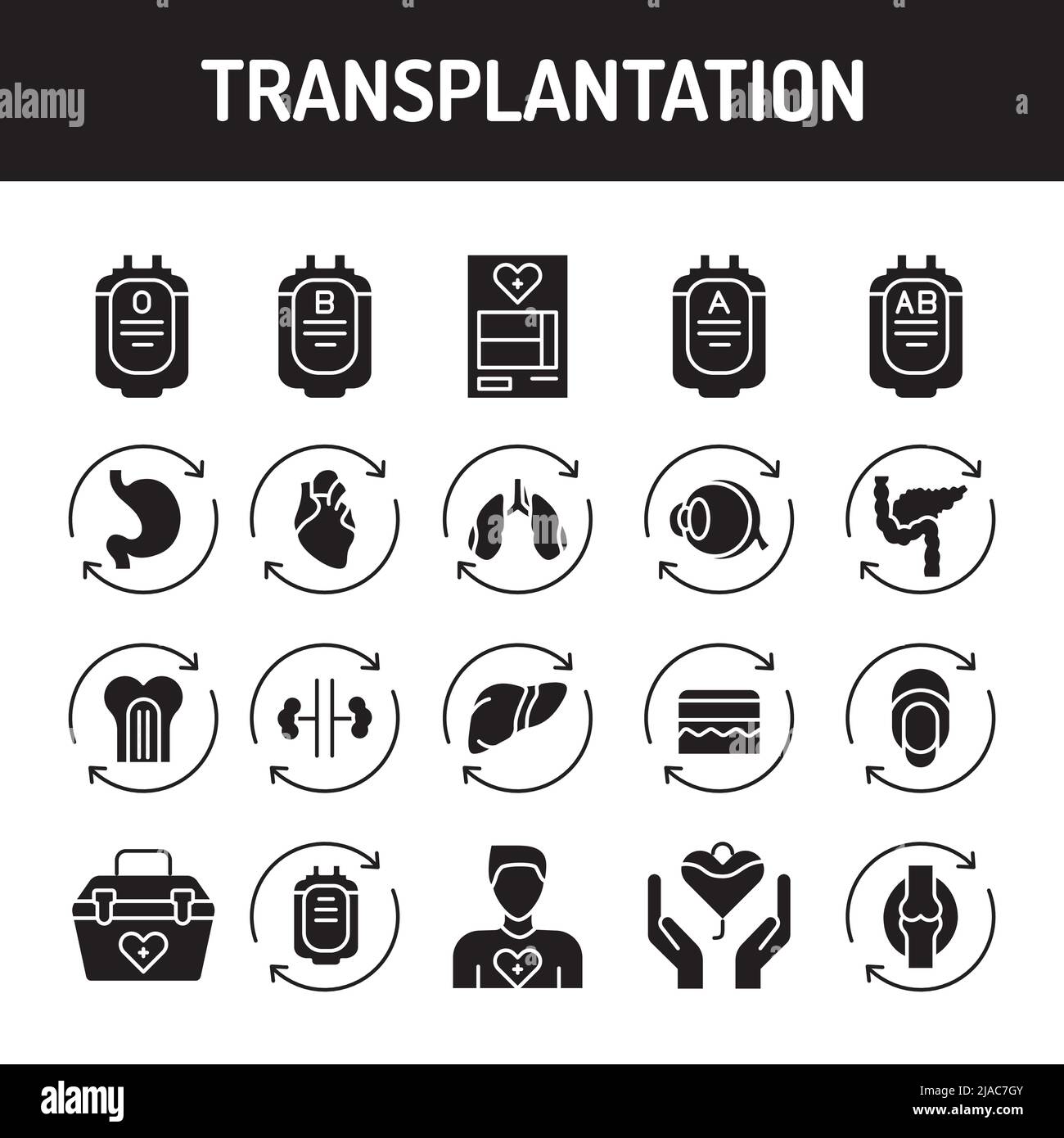 Transplantion line icons set. Isolated vector element. Outline pictograms for web page, mobile ...