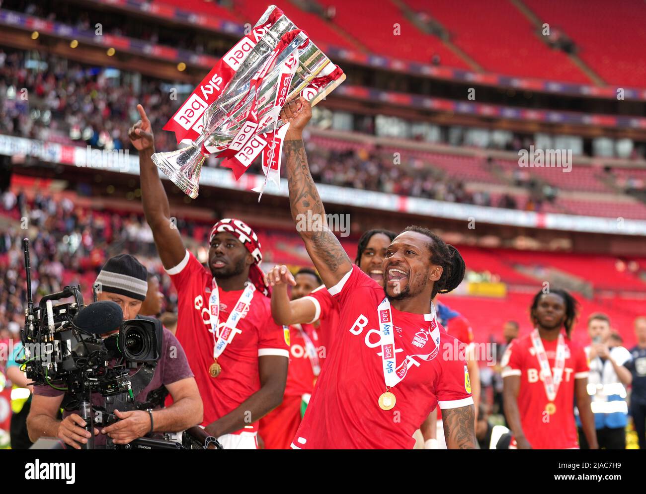 Nottingham Forest's Gaetan Bong celebrates with the trophy after ...