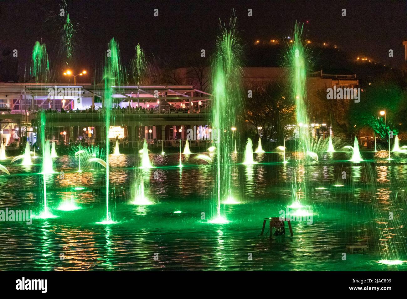 Plovdiv city park picturesque pink fountains at night,Plovdiv,Bulgaria ...