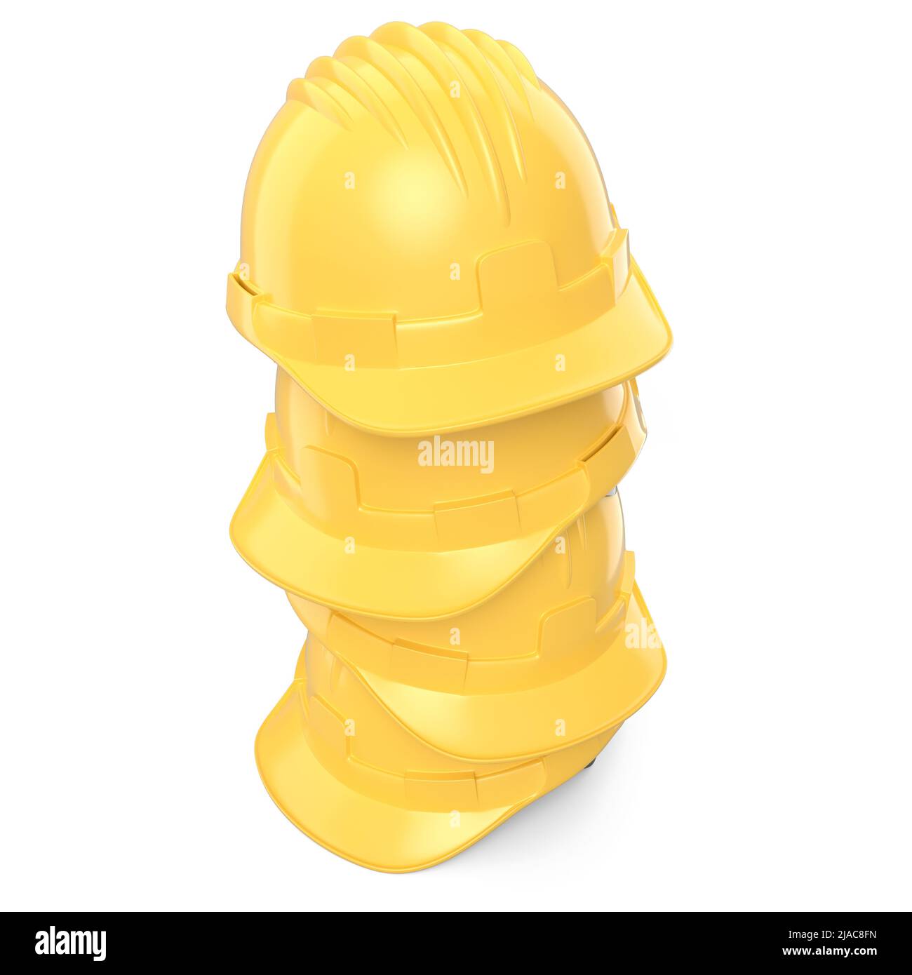 Stack of safety helmets or hard caps on white background. 3d render and ...