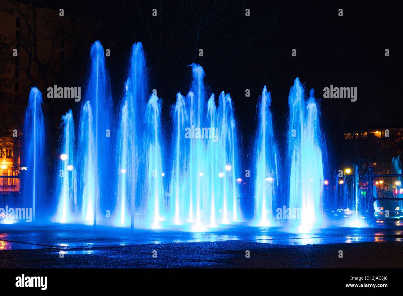 Plovdiv city park picturesque pink fountains at night,Plovdiv,Bulgaria ...