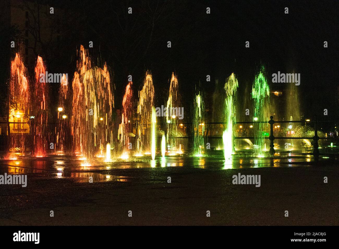 Plovdiv city park picturesque pink fountains at night,Plovdiv,Bulgaria ...