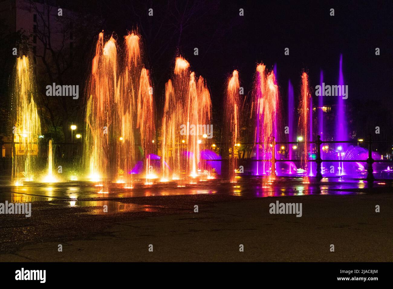 Plovdiv city park picturesque pink fountains at night,Plovdiv,Bulgaria ...