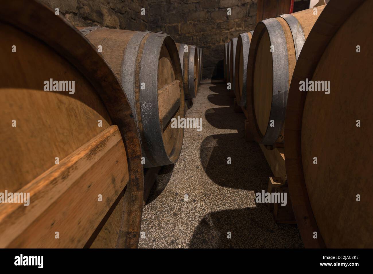 Wine cellar, underground cool dry stone walls storage room, with ...