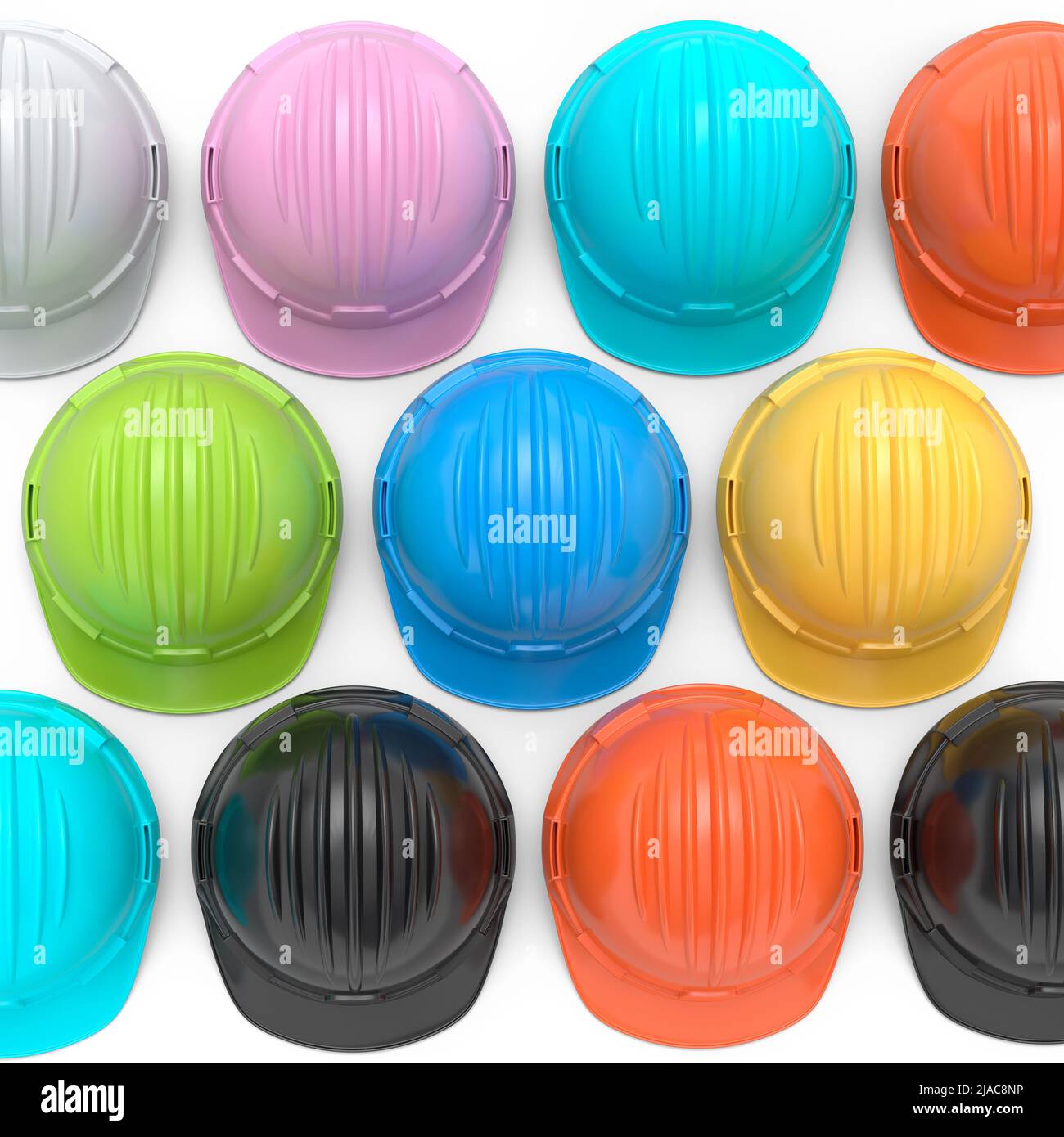 Set of safety helmets or hard caps on white background. 3d render and ...