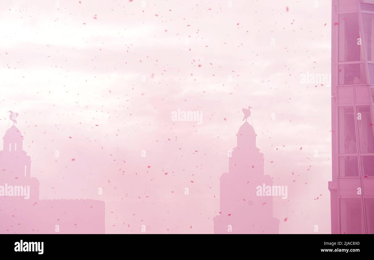 General view from the roof of the Hilton Hotel as red flares fill the ...