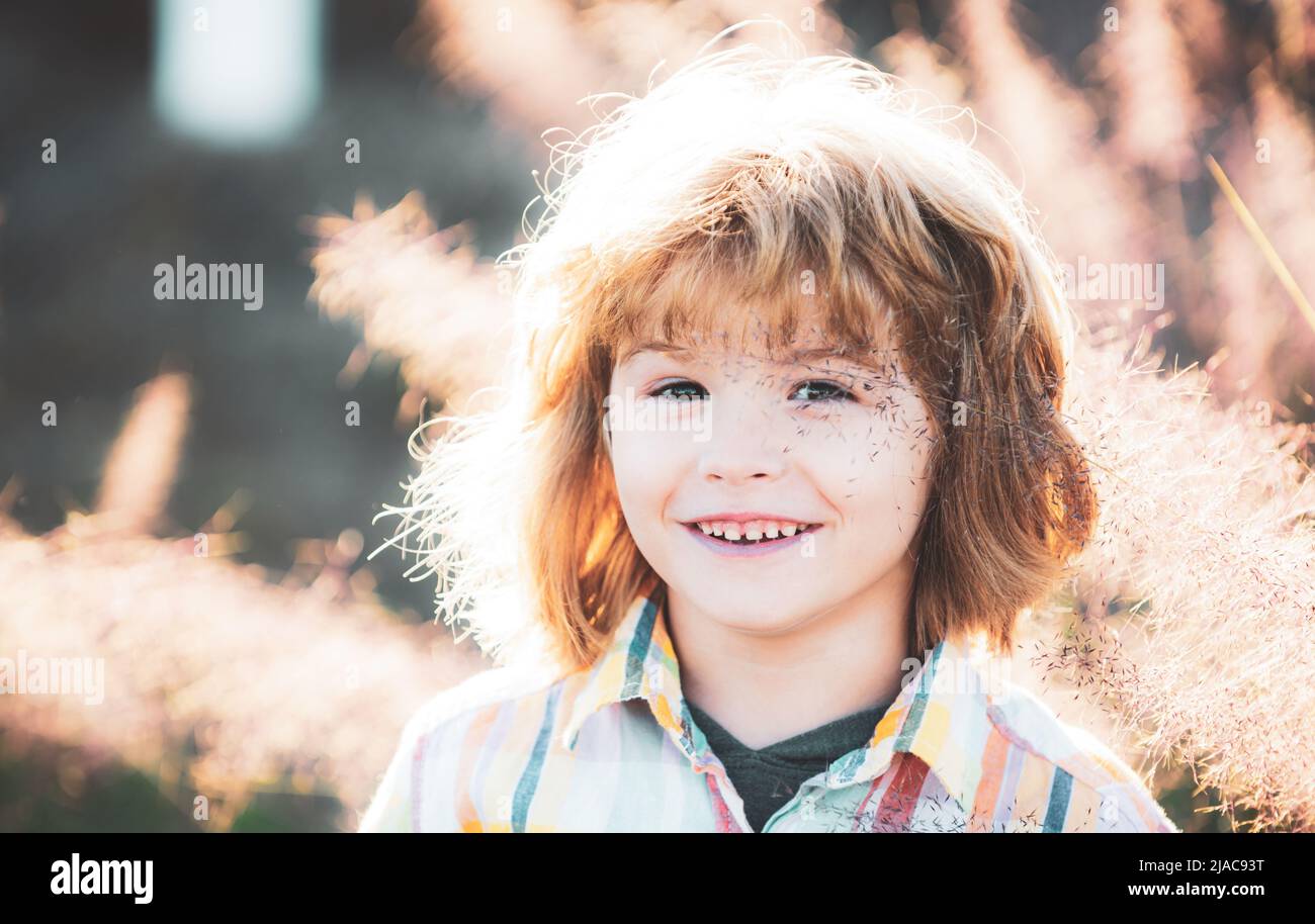 Cute child portrait. Happy boy child is smiling enjoying life. Portrait ...