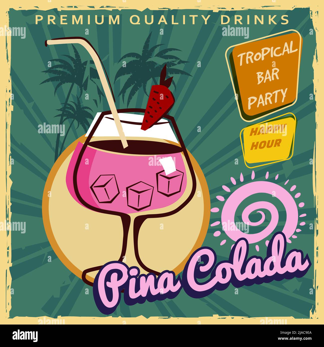Daiquiri Cocktail Retro Poster Design Cocktail Lounge Vintage