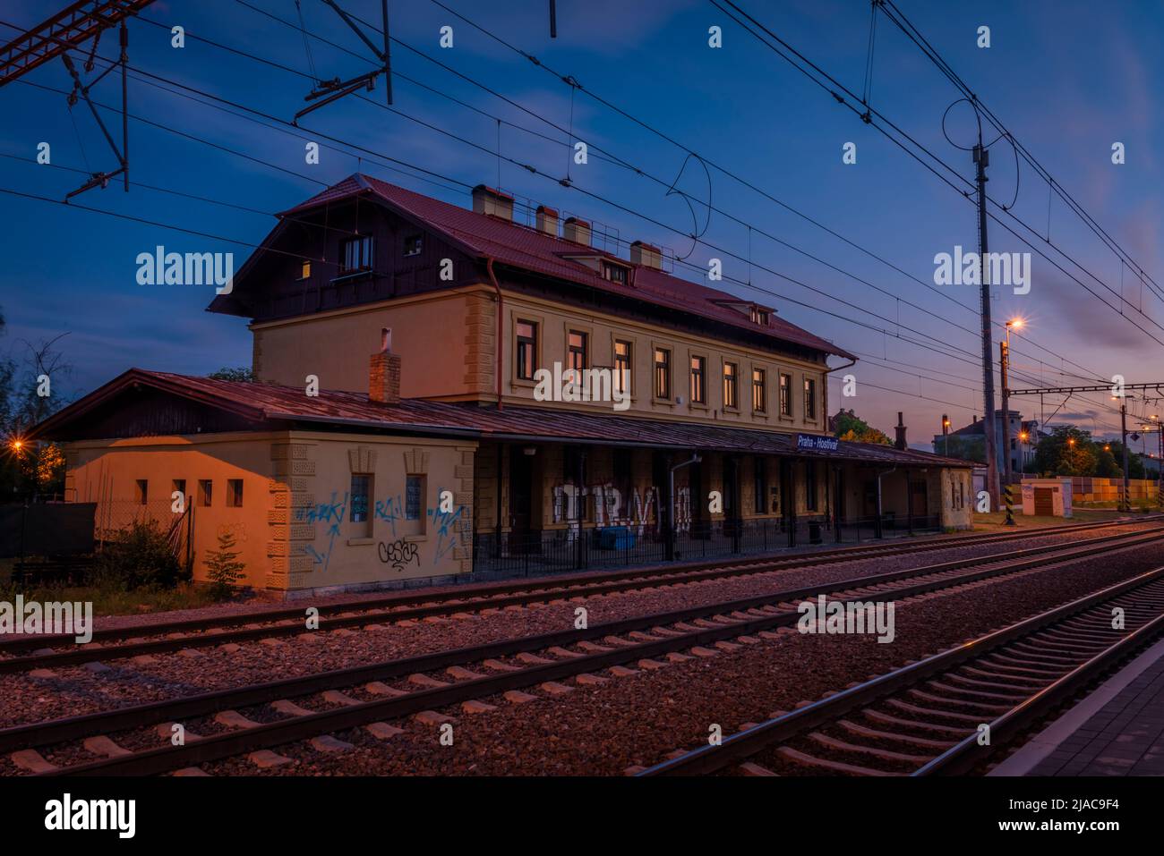 Hostivar station in Prague with sunset color fresh evening Stock Photo ...