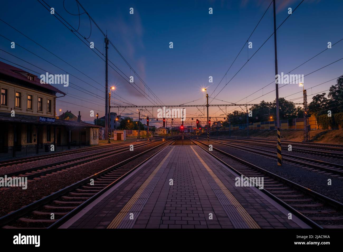 Hostivar station in Prague with sunset color fresh evening Stock Photo ...