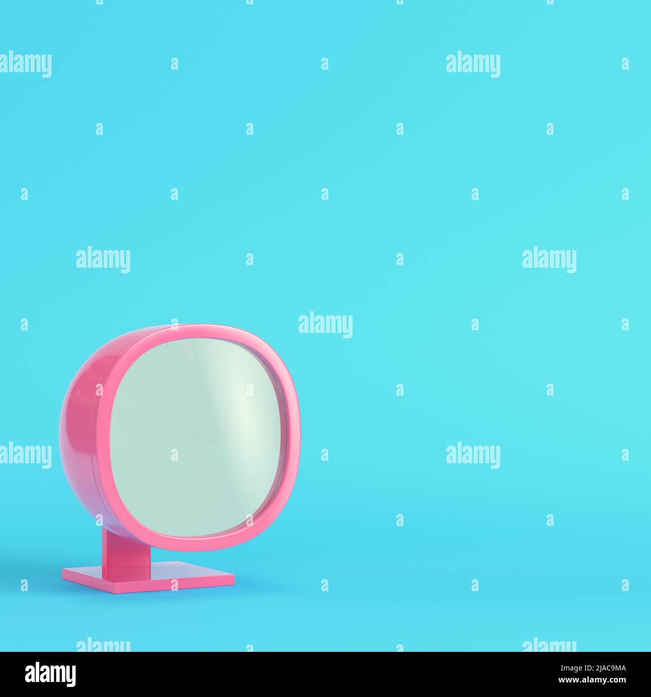 Pink old-styled monitor on bright blue background in pastel colors ...