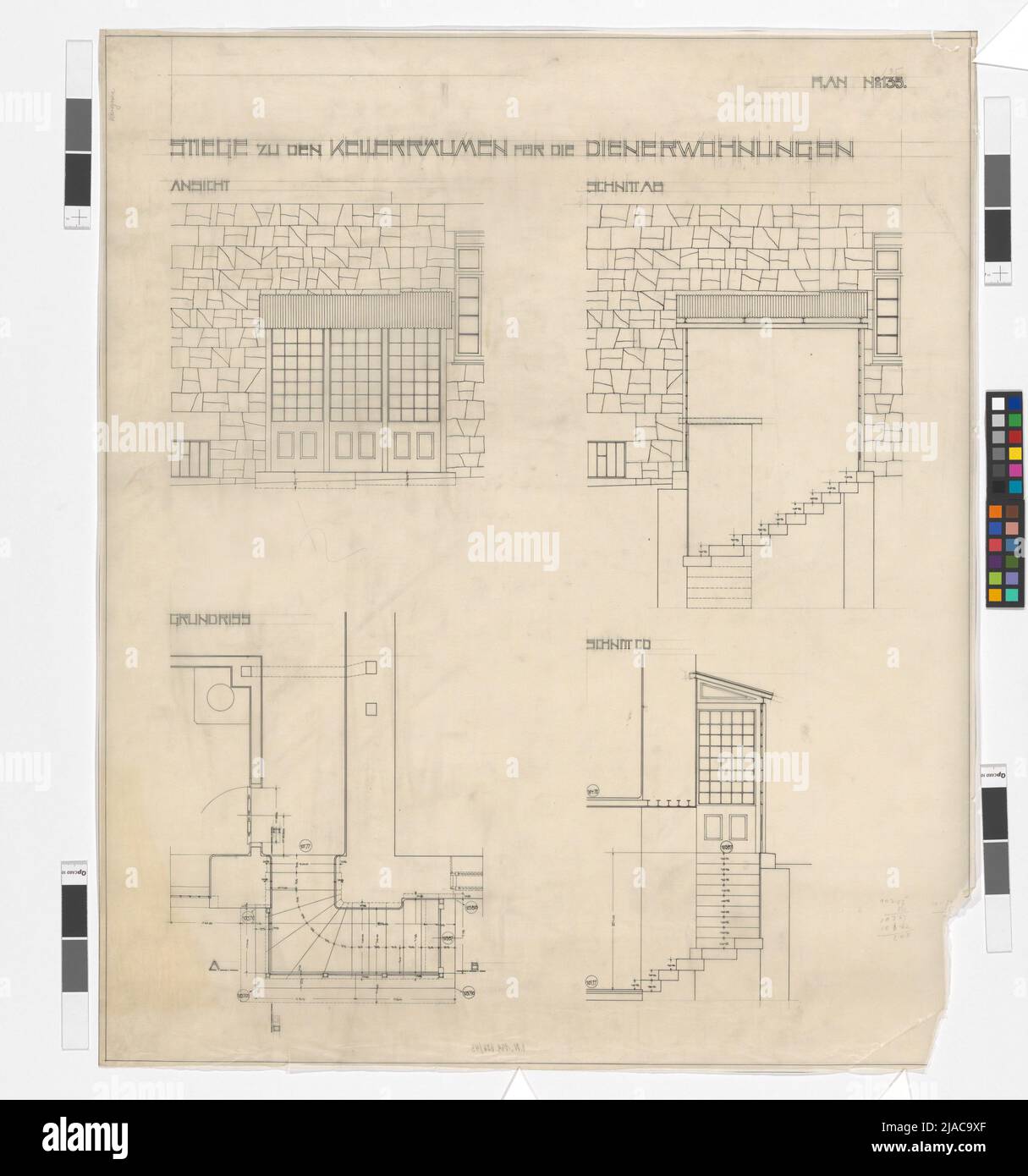 Lupus healing, "rose to the basement for the servant apartments" view, cut A-B, floor plan, cut ...