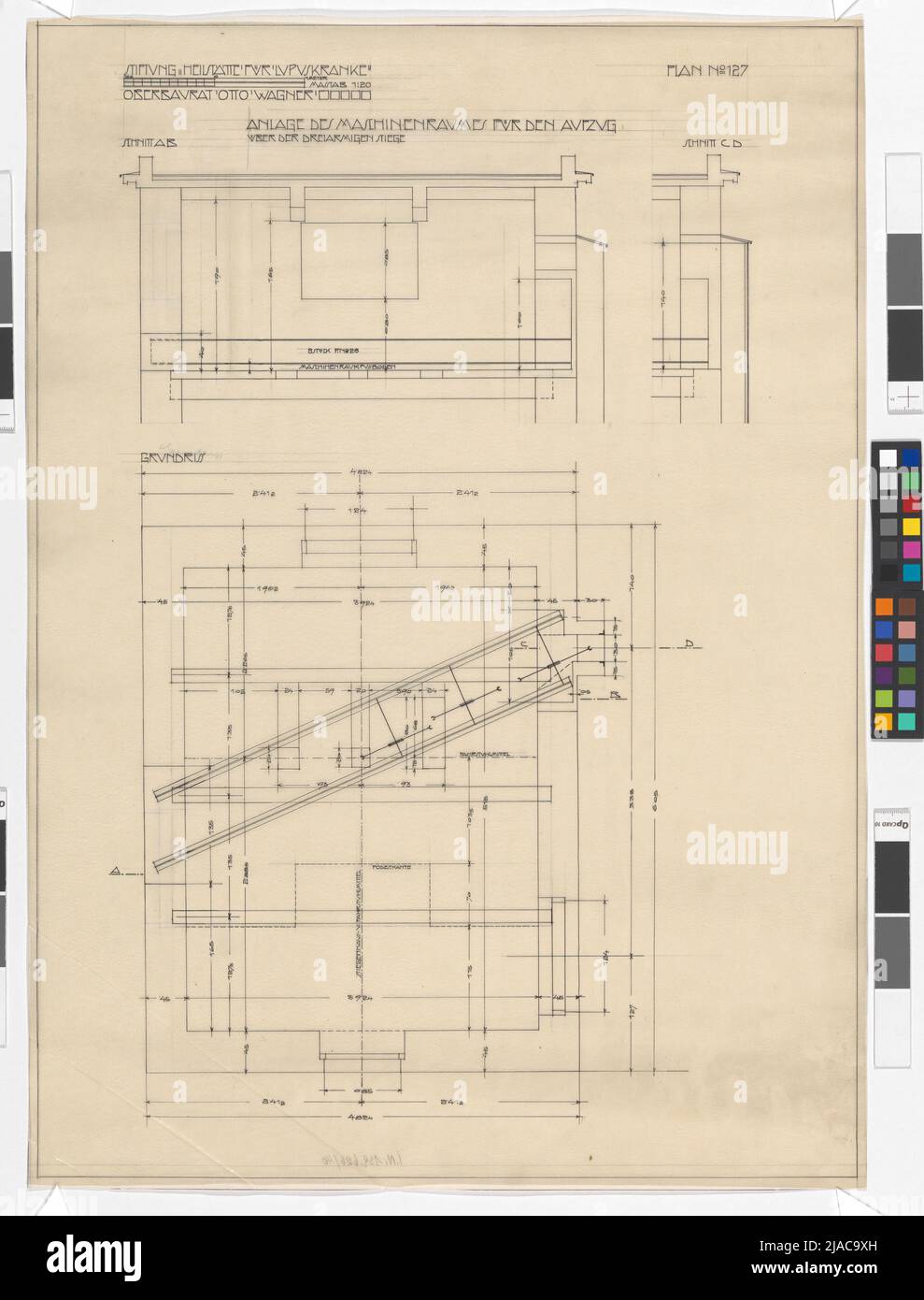 Lupus healing facility, "Creation of the machine room for the elevator ...