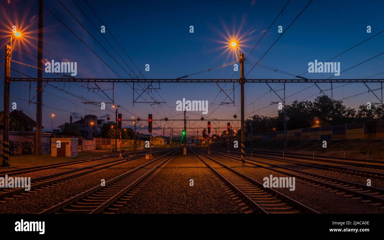 Hostivar station in Prague with sunset color fresh evening Stock Photo ...