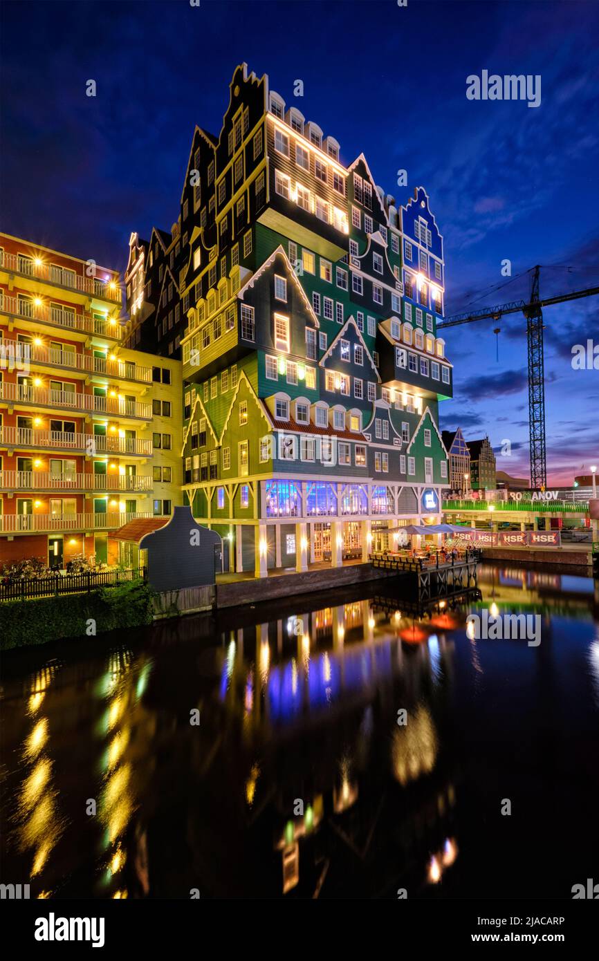 Inntel Hotel in Zaandam illuminated at night, Netherlands Stock Photo ...