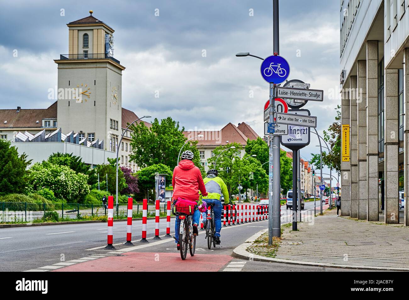 Berlin, Germany - May 29, 2022: Cyclists in a dedicated cycle lane on a ...