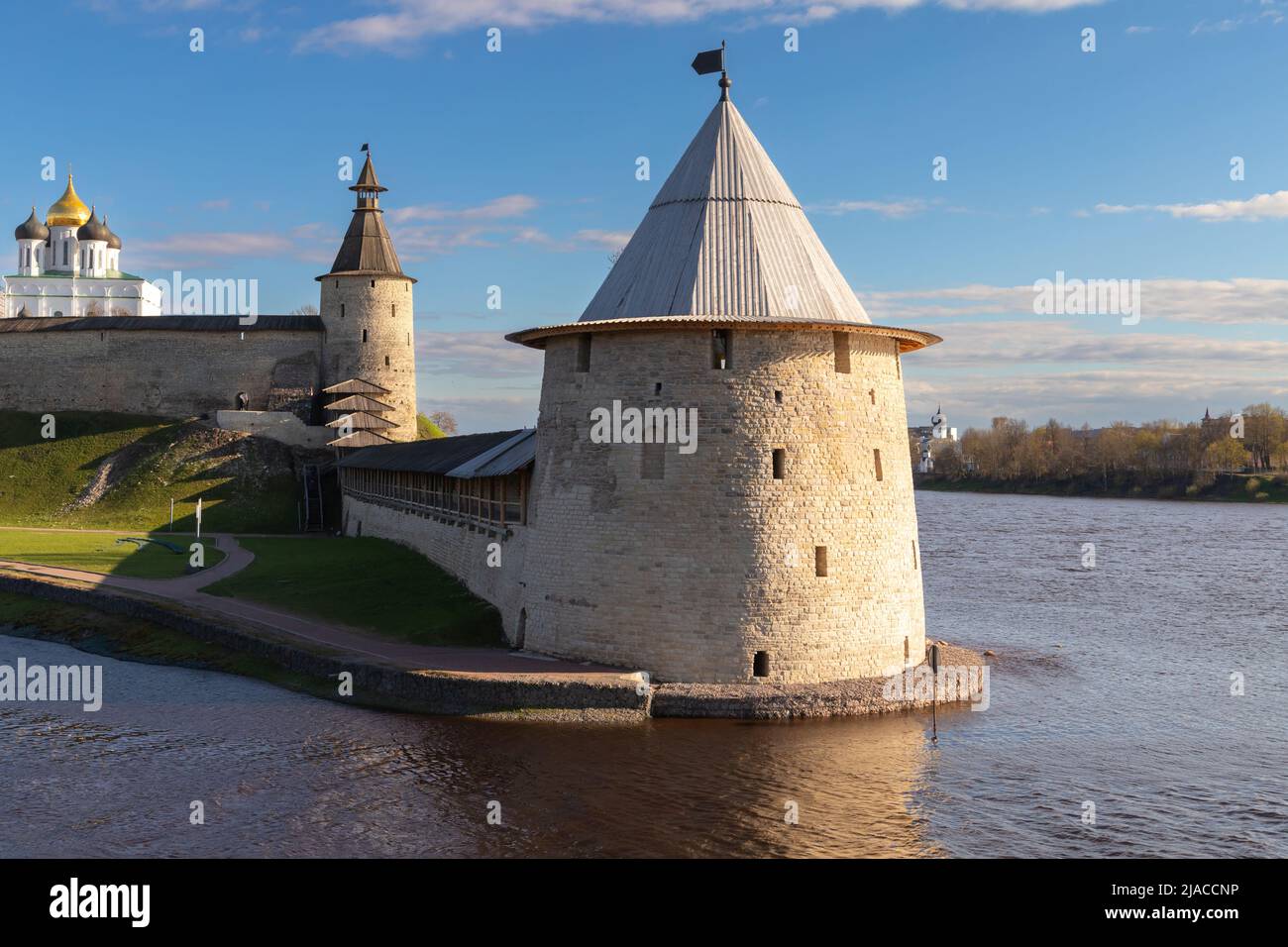 Stone towers of the Kremlin of Pskov, ancient coastal fortification in ...