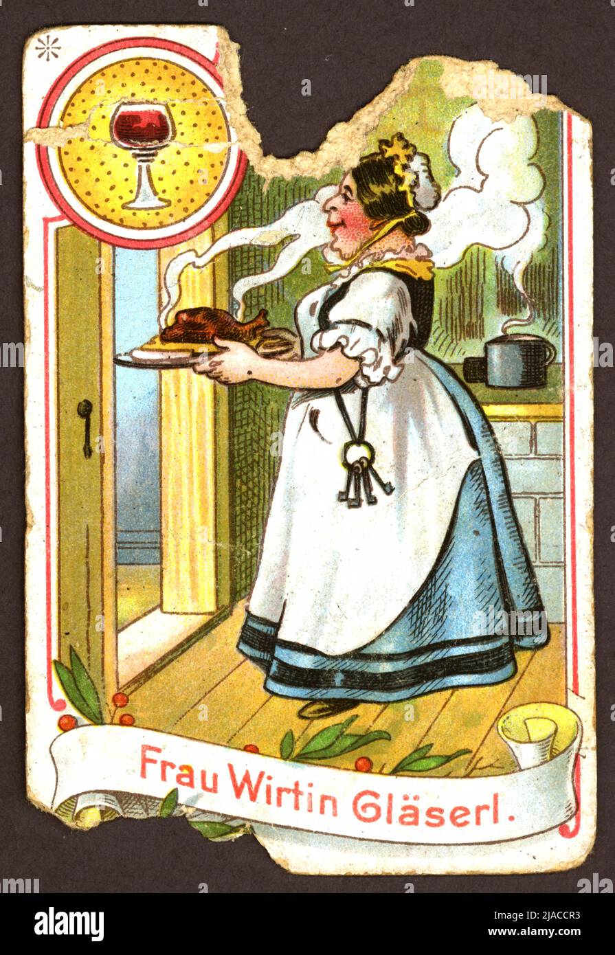 Card game "Schwarzer Peter" - game card "Ms. Wirtin Gläserl" (red wine ...