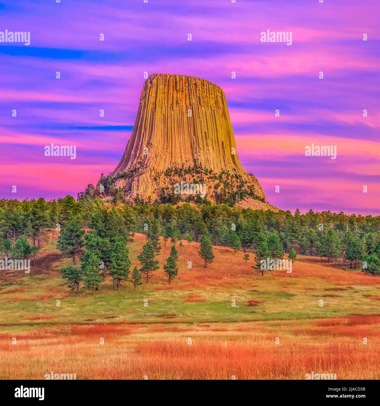sunset over devils tower in devils tower national monument near hulett ...