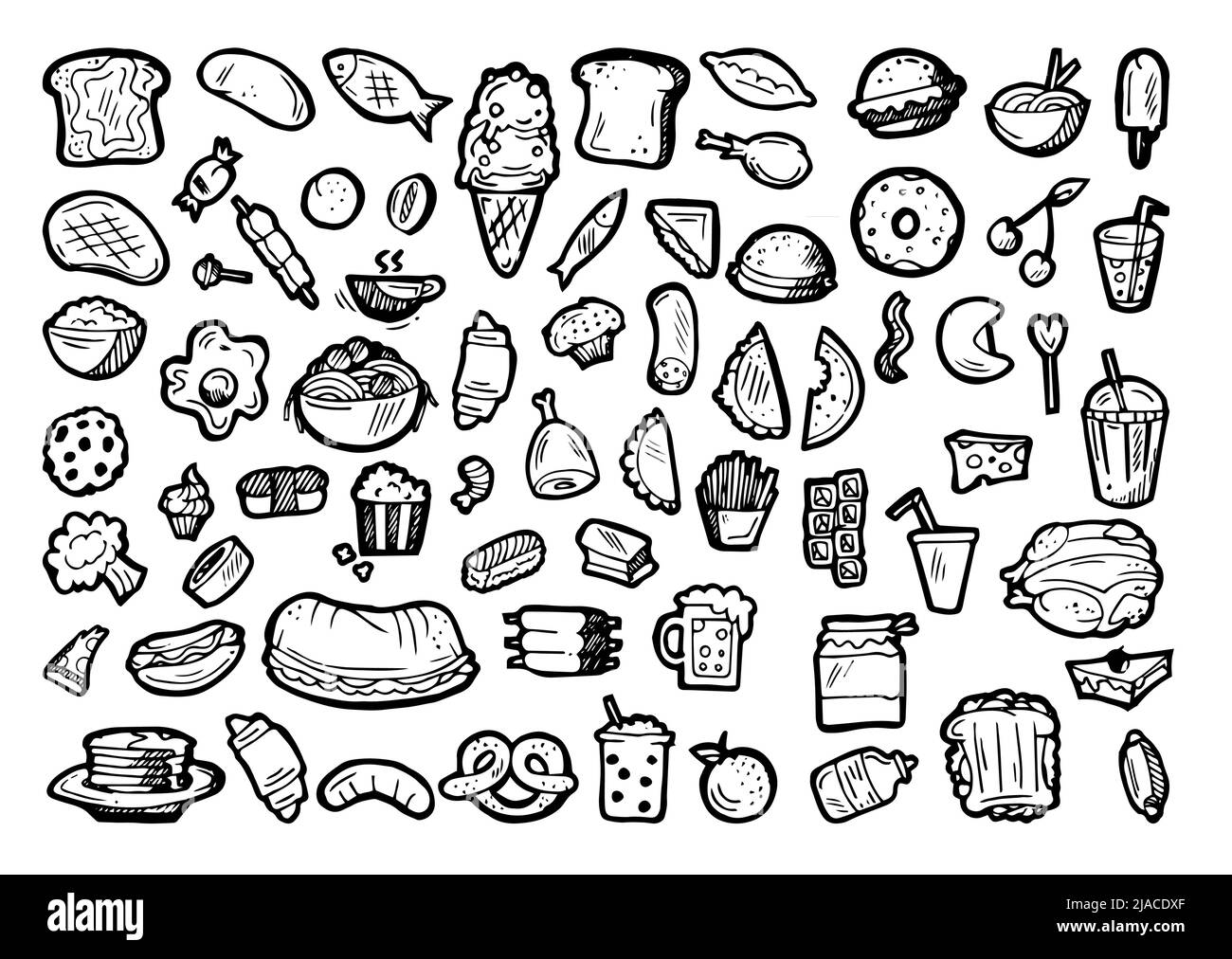 Set of food. Sweet pastries and meat dishes. Baking buns and meat ...