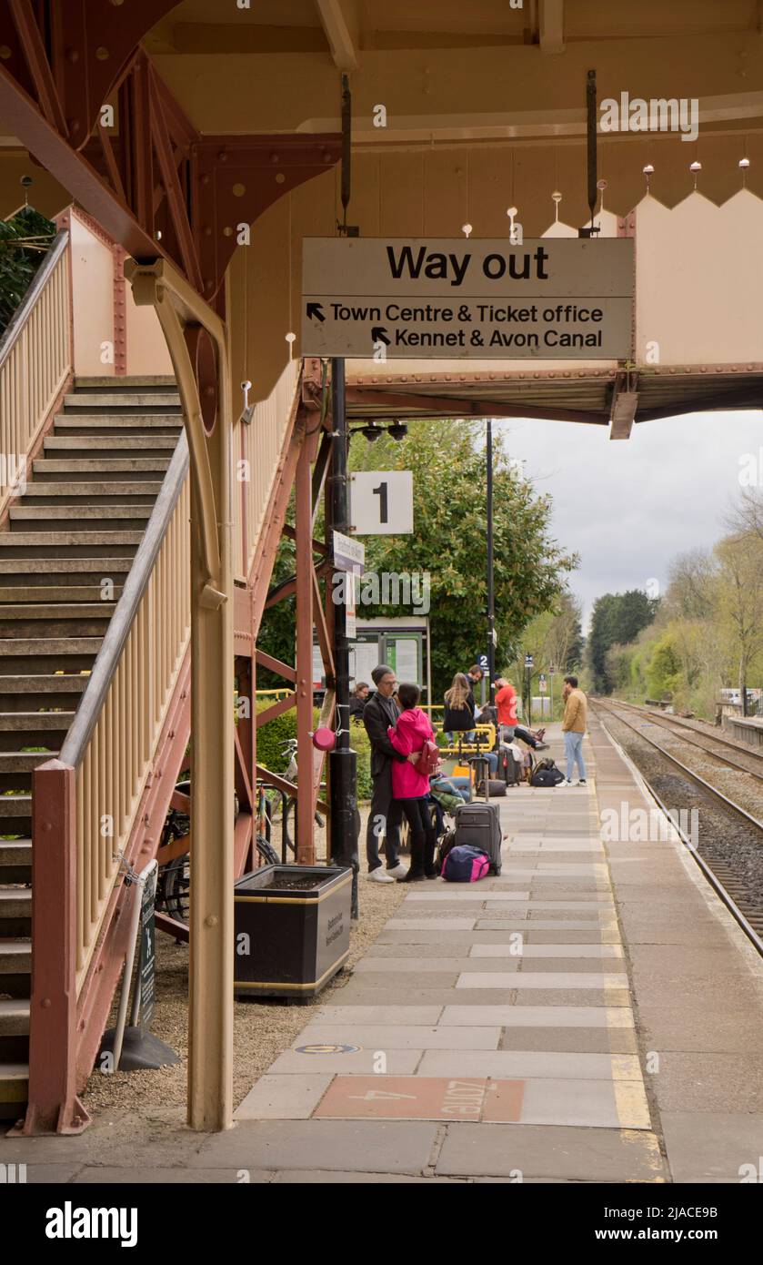 Passengers at Bradford on Avon train station in Wiltshire,England,UK ...