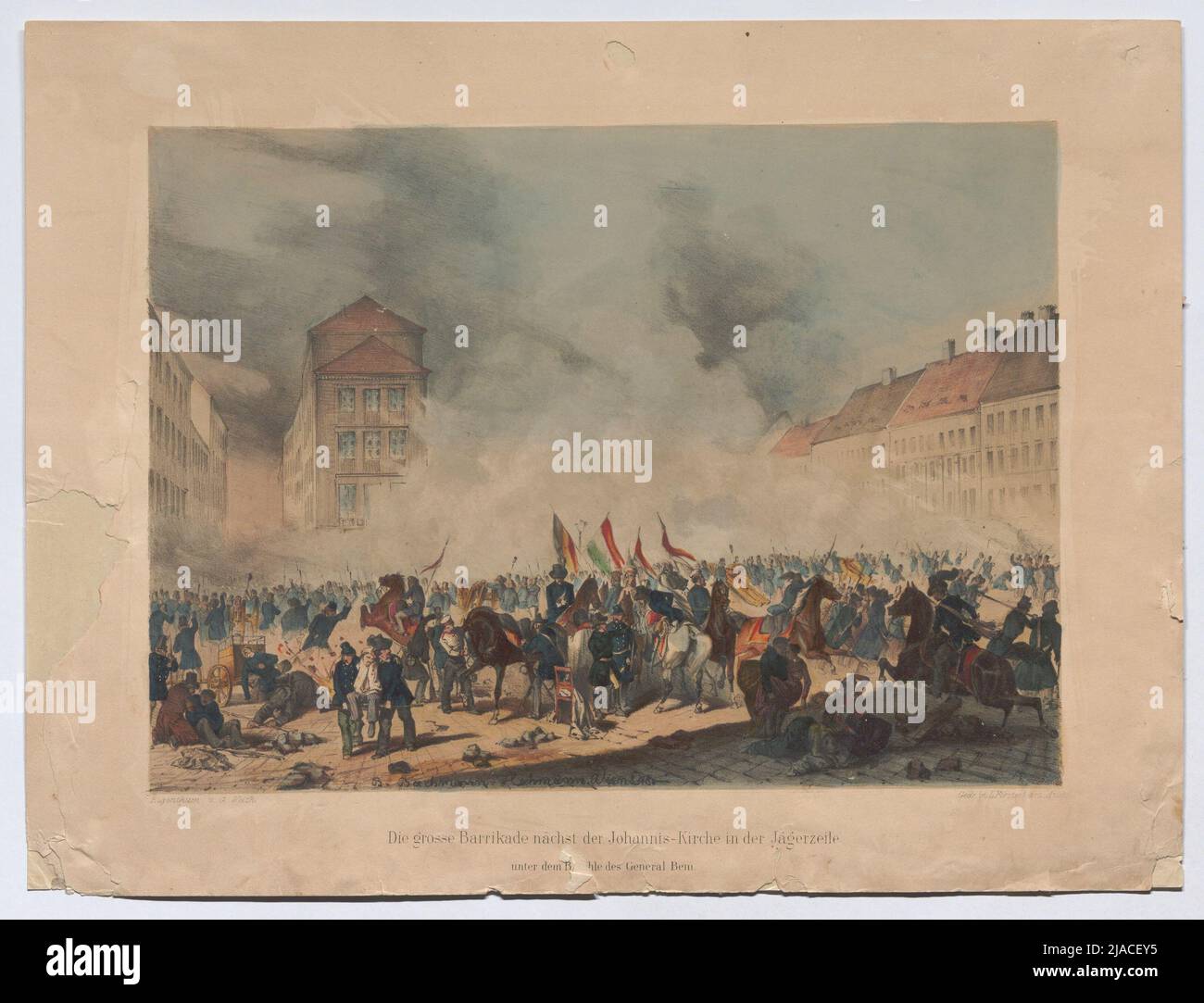 "The large barricade next to the Johannis Church in the Jägerzeile ...
