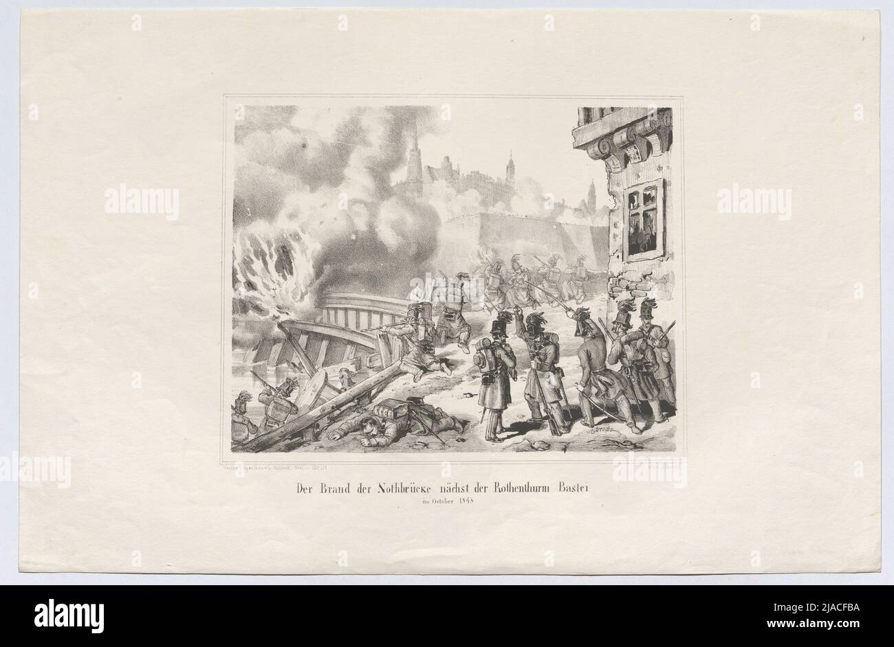 "The fire of the emergency bridge next the Rothenthurm Bastei / im ...