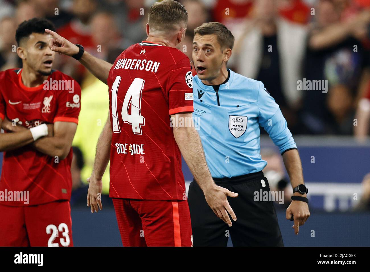 PARIS - (LR) Luis Diaz of Liverpool FC, Jordan Henderson of Liverpool ...