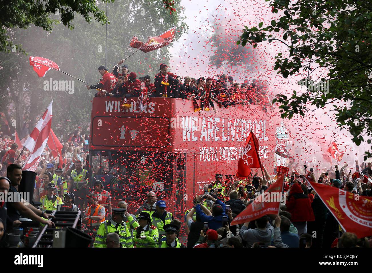 Liverpool, UK. 29th May, 2022. The Liverpool team bus. Liverpool ...