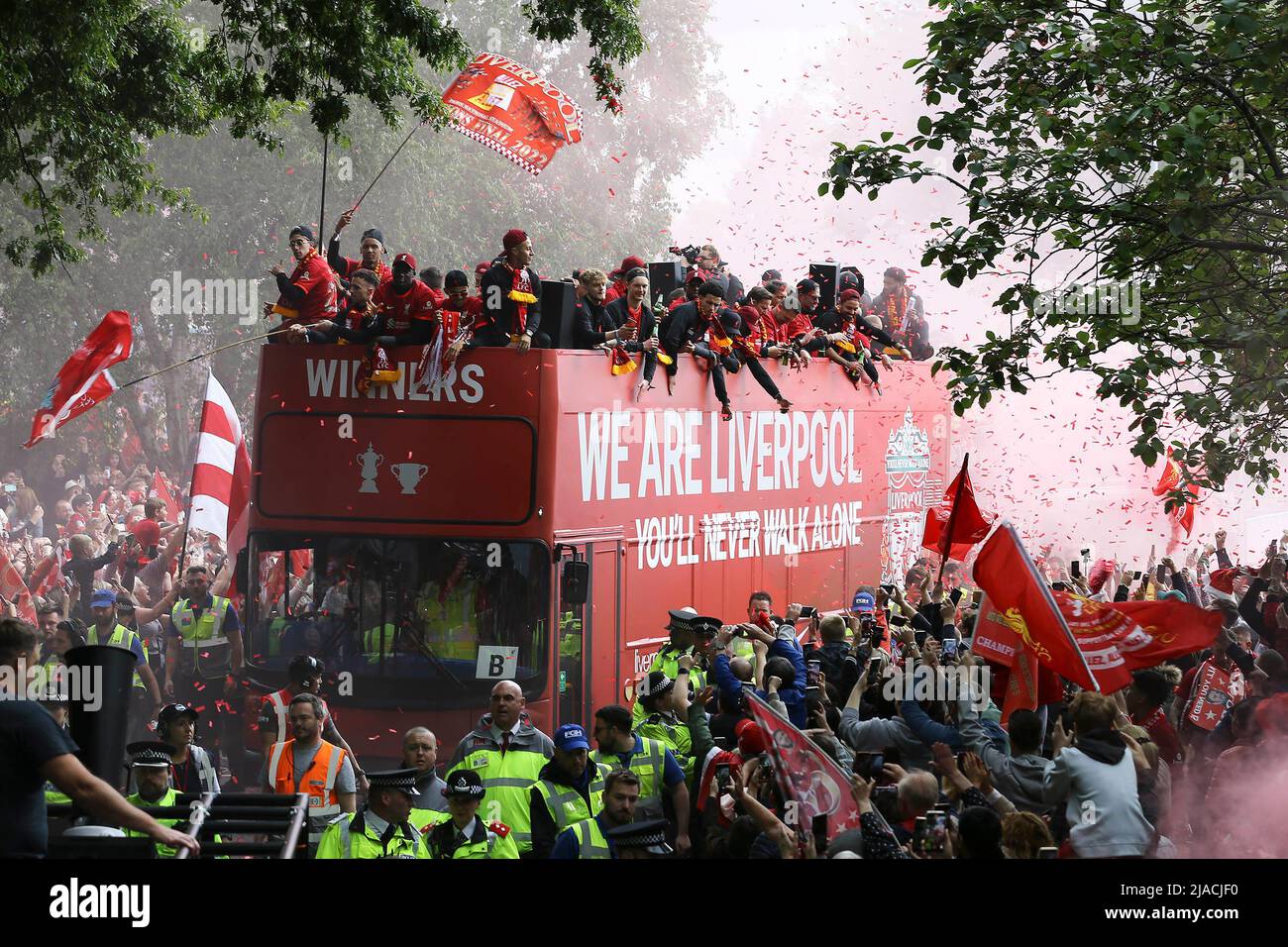 Liverpool, UK. 29th May, 2022. The Liverpool team bus. Liverpool ...