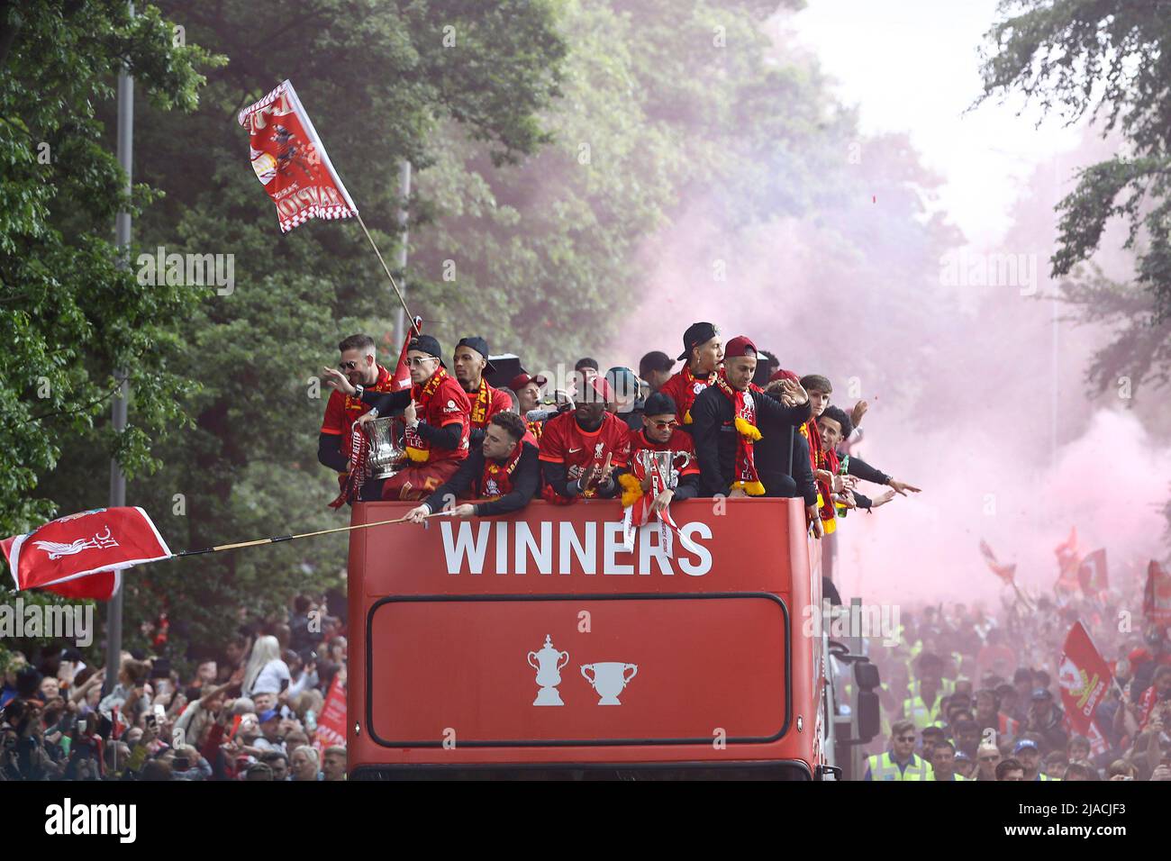 Liverpool, UK. 29th May, 2022. The Liverpool team bus. Liverpool ...