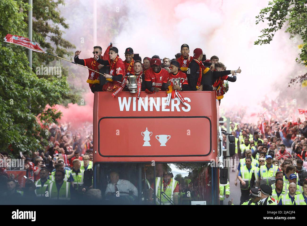 Liverpool, UK. 29th May, 2022. The Liverpool team bus. Liverpool ...