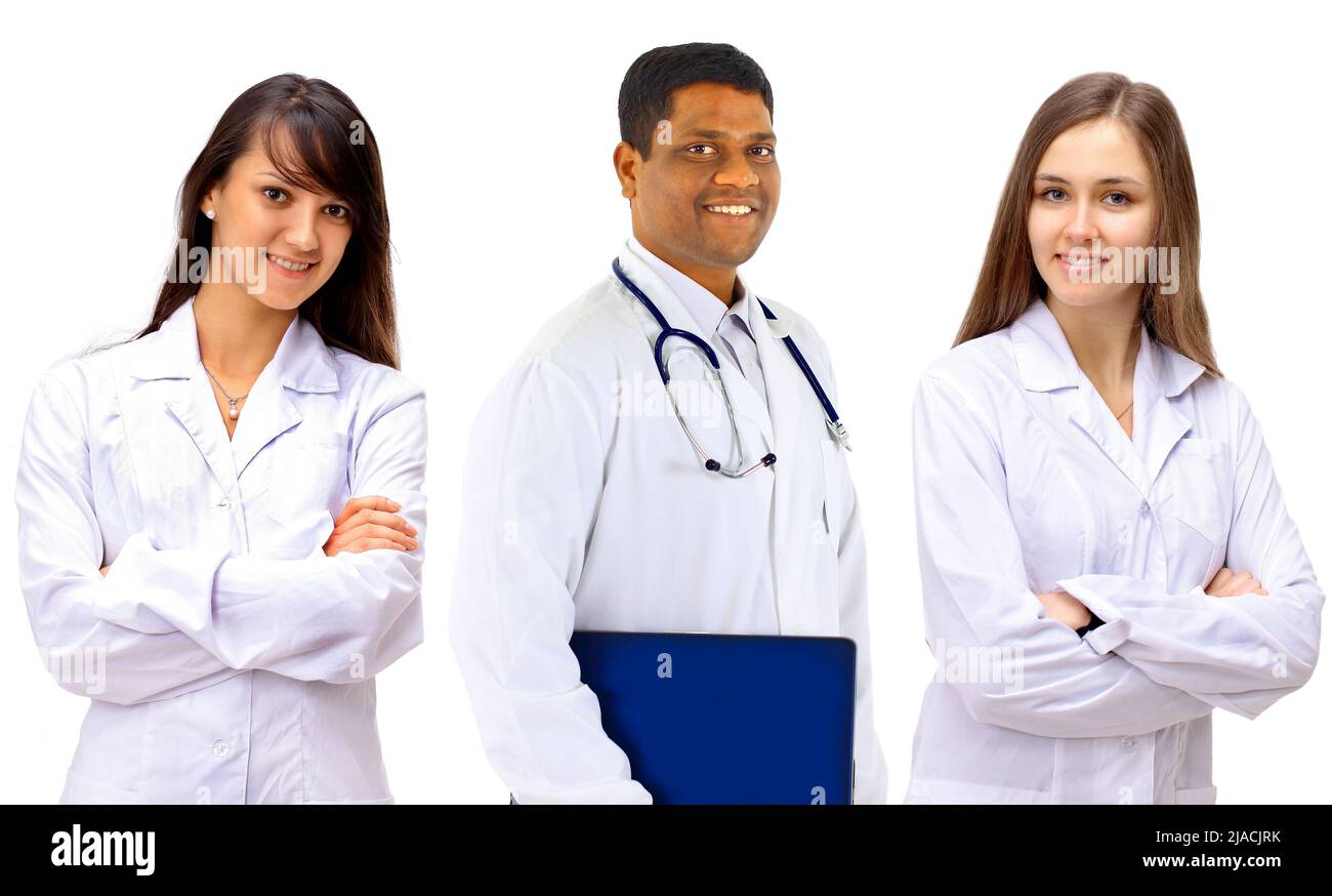 A group of good doctors. Isolated on a white background Stock Photo - Alamy