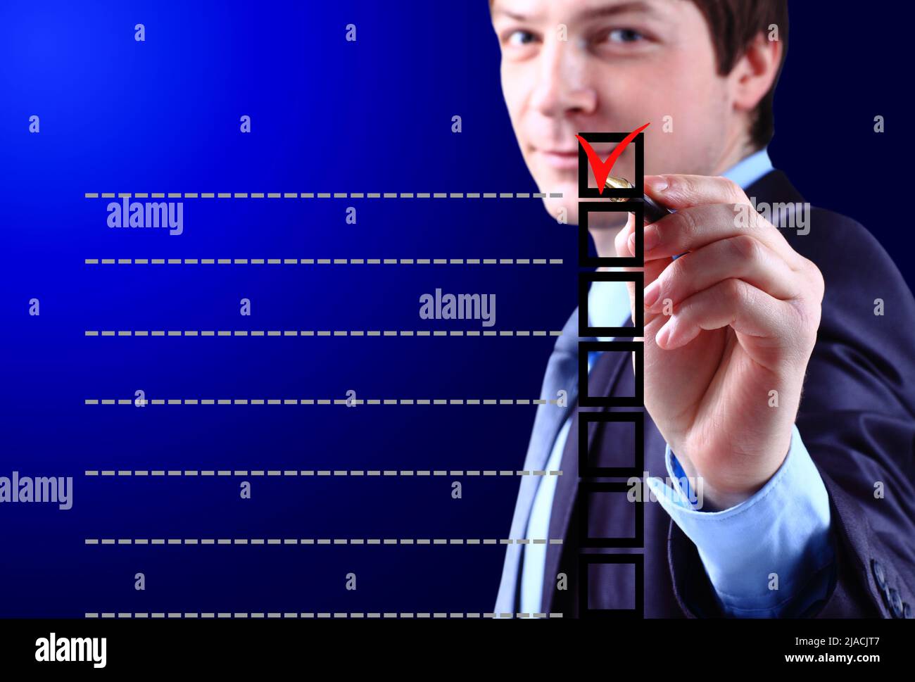 business man hand choose check mark on box Stock Photo - Alamy