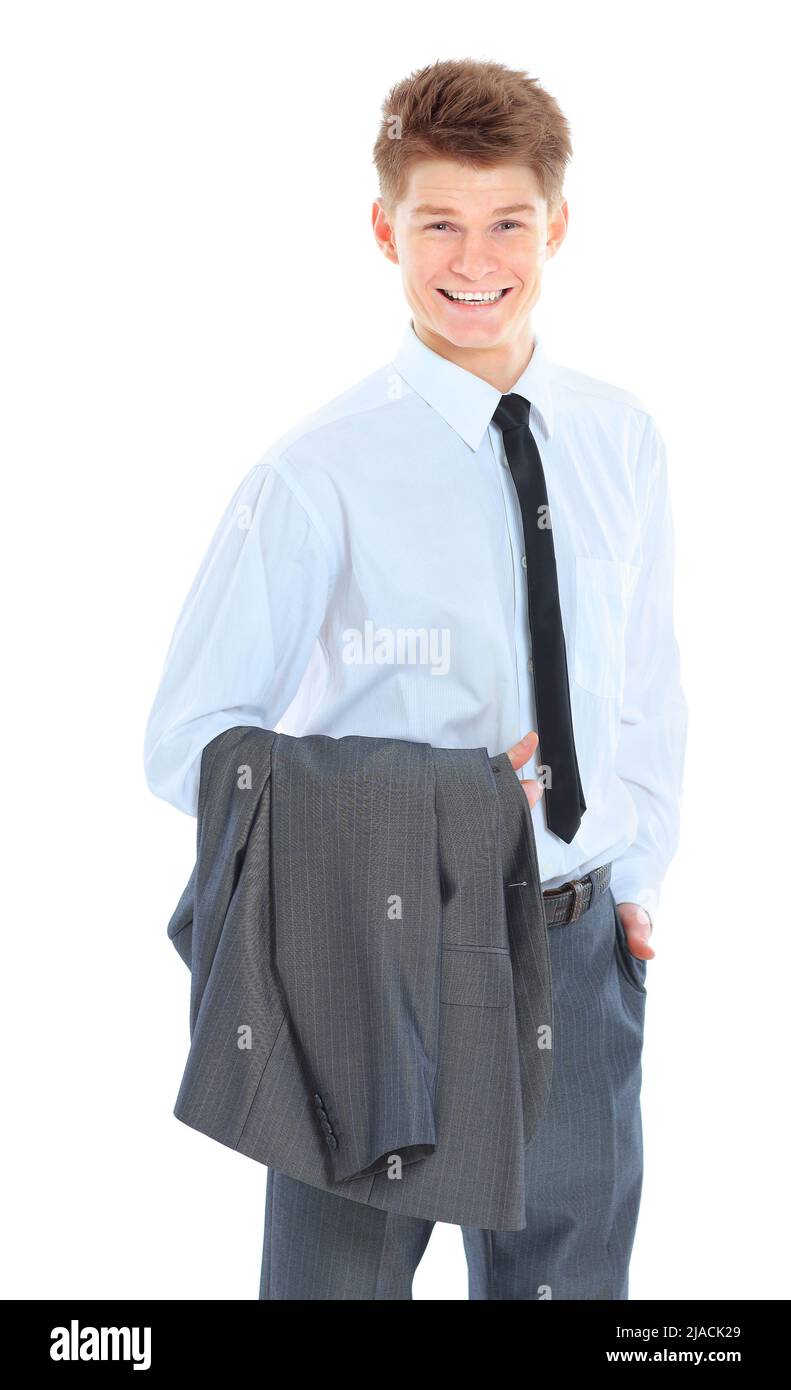 young business man isolated on white background Stock Photo - Alamy