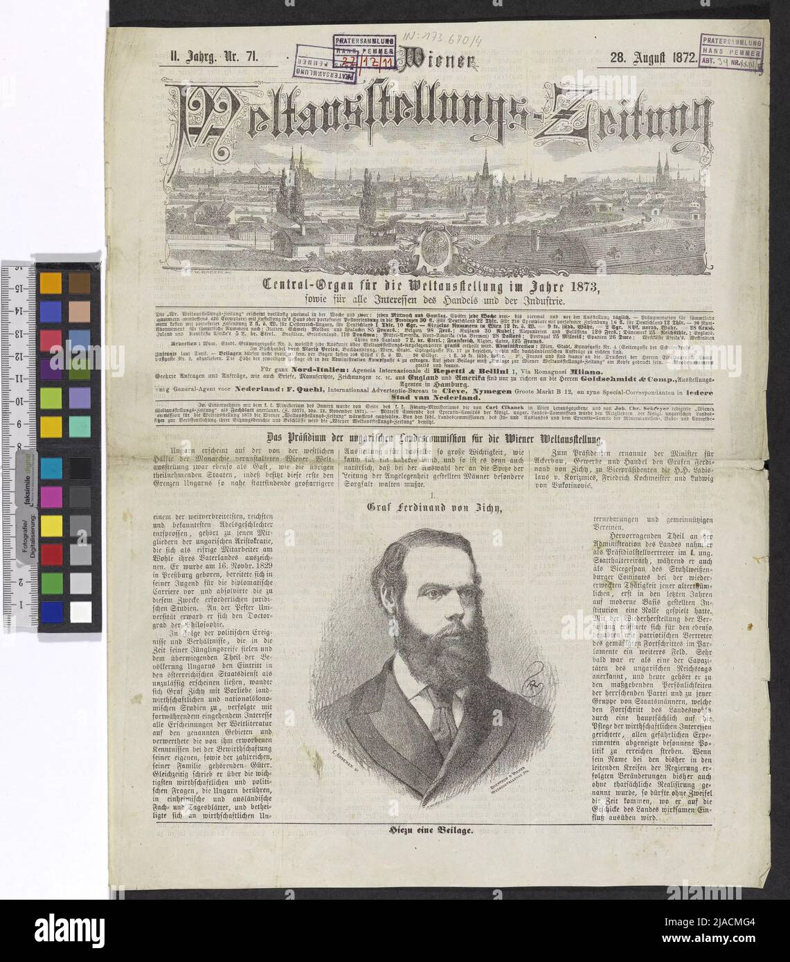 Wiener Wel exhibition newspaper "Dem August 28, 1872. After: Vinzenz ...