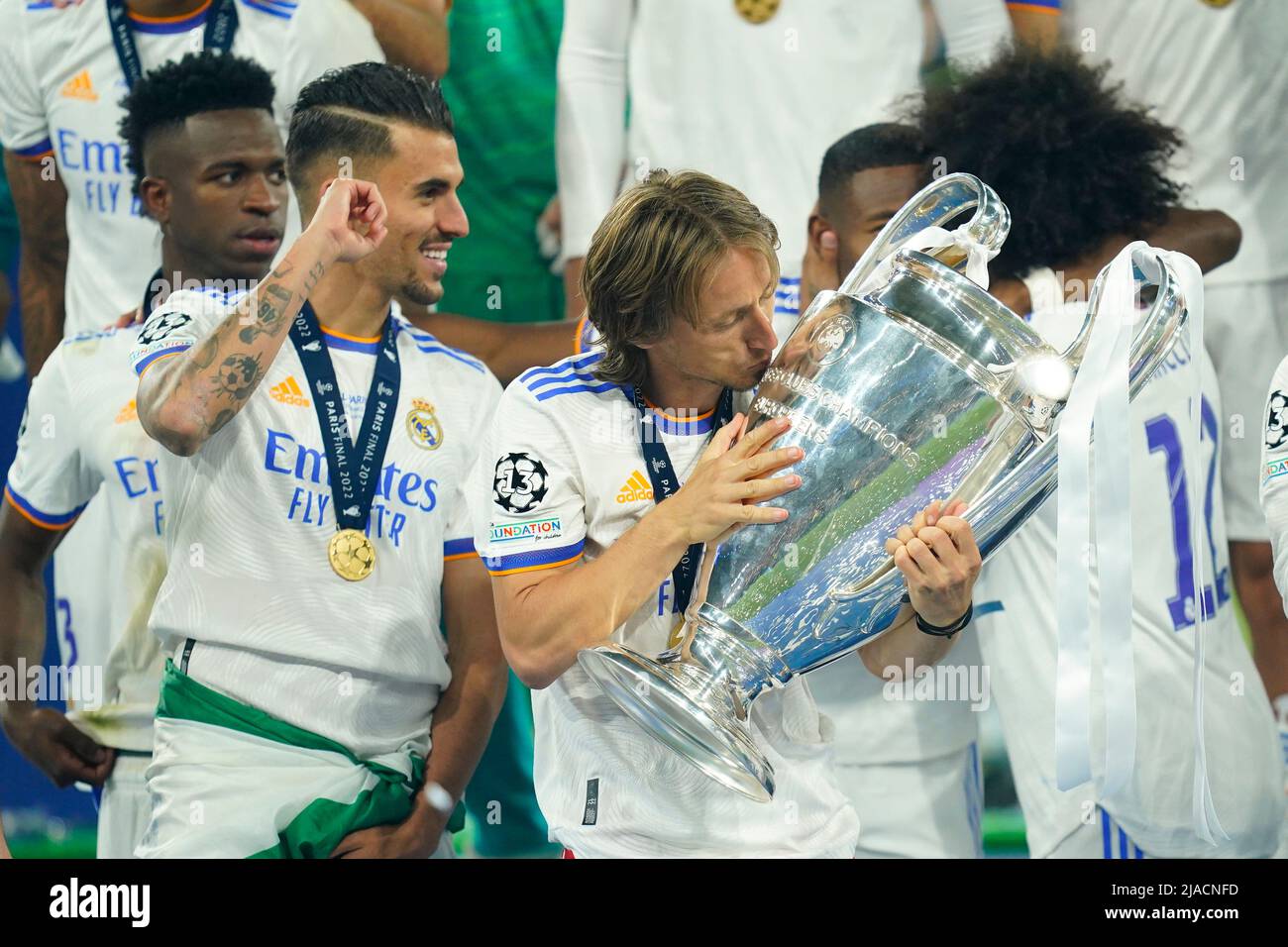 Luka Modric of Real Madrid with the trophy during the UEFA Champions ...