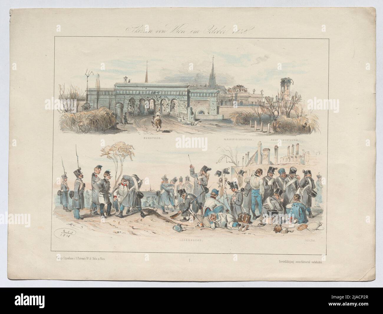 "Burgthor. K.K. Hofbibliothek. Augustinerthurm. / Lagerscene." (From ...