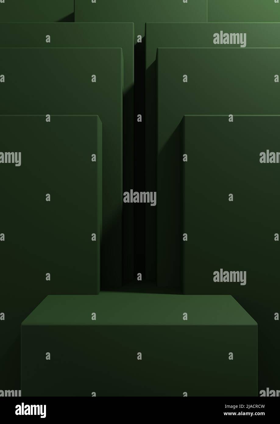 Dark, warm green 3D rendering simple, minimal, geometric background for product podium, stand ...