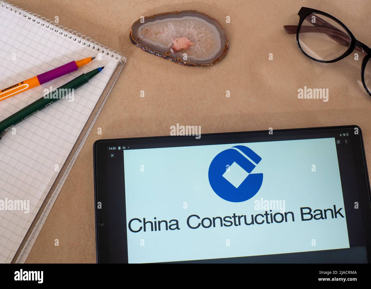 In this photo illustration, a China Construction Bank logo seen ...