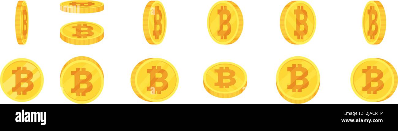Rotating gold bitcoin coin. 3d cartoon money. Golden crypto cash Stock ...