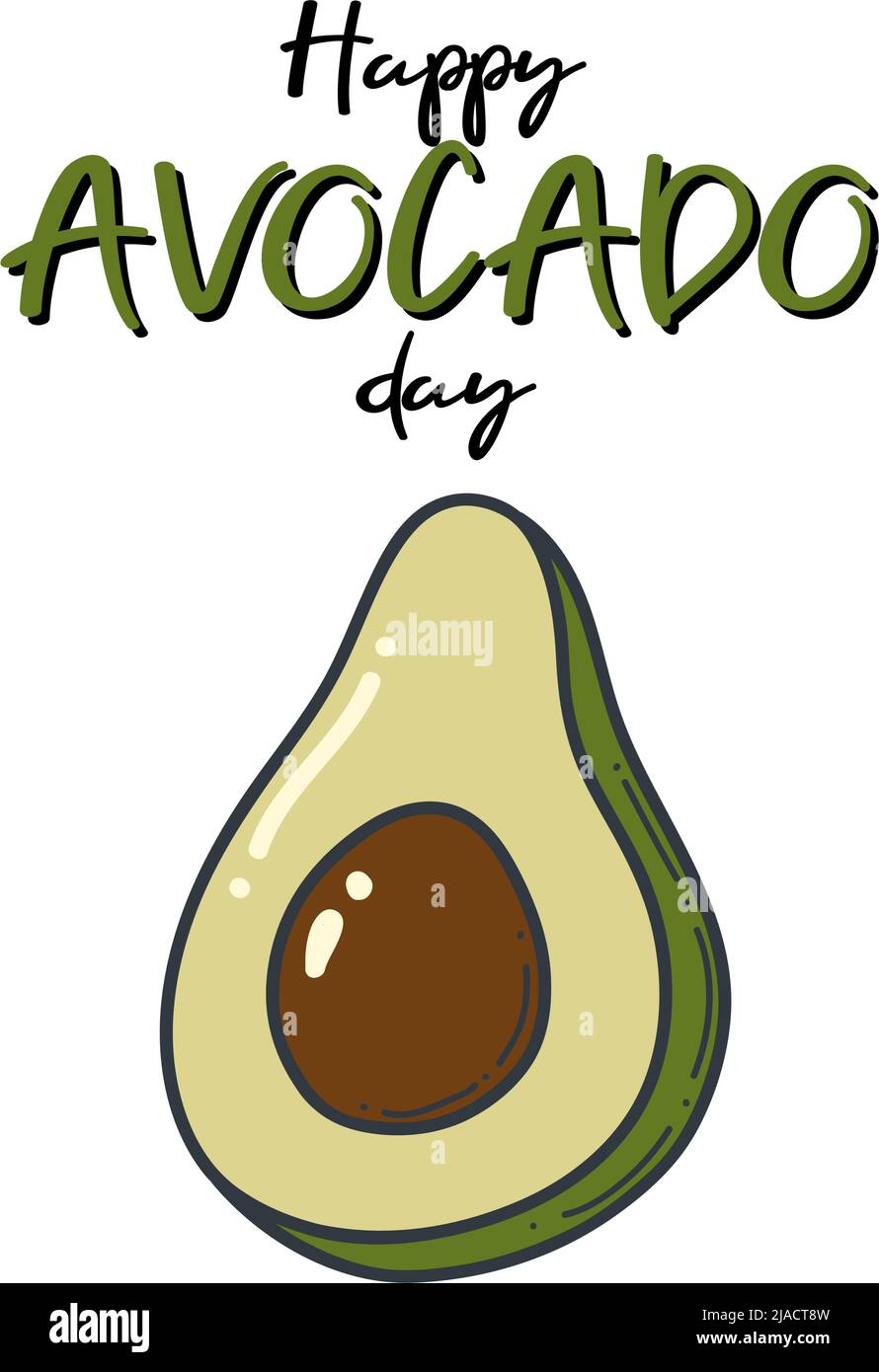 Avocado day doodle outline icon. Logo organic fruit and vegetable ...