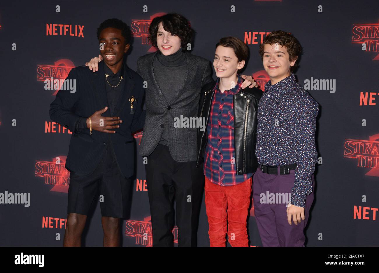 Caleb McLaughlin, Finn Wolfhard, Noah Schnapp, and Gaten Matarazzo 028 Stock Photo - Alamy