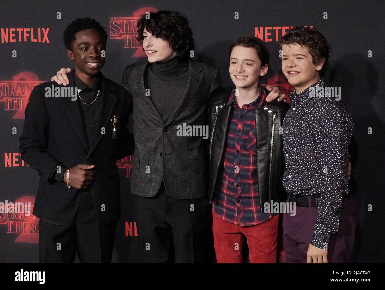 Caleb McLaughlin, Finn Wolfhard, Noah Schnapp, and Gaten Matarazzo 027 Stock Photo - Alamy